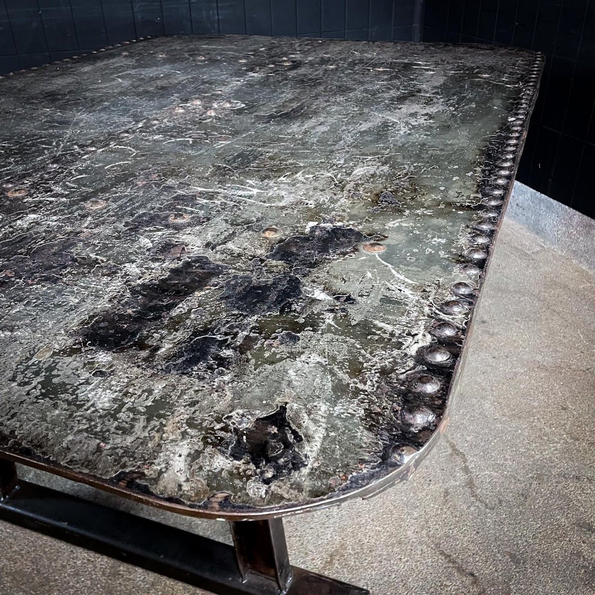 Industrial Metal Ship Deck Dining Table with Rivets for sale at Pamono
