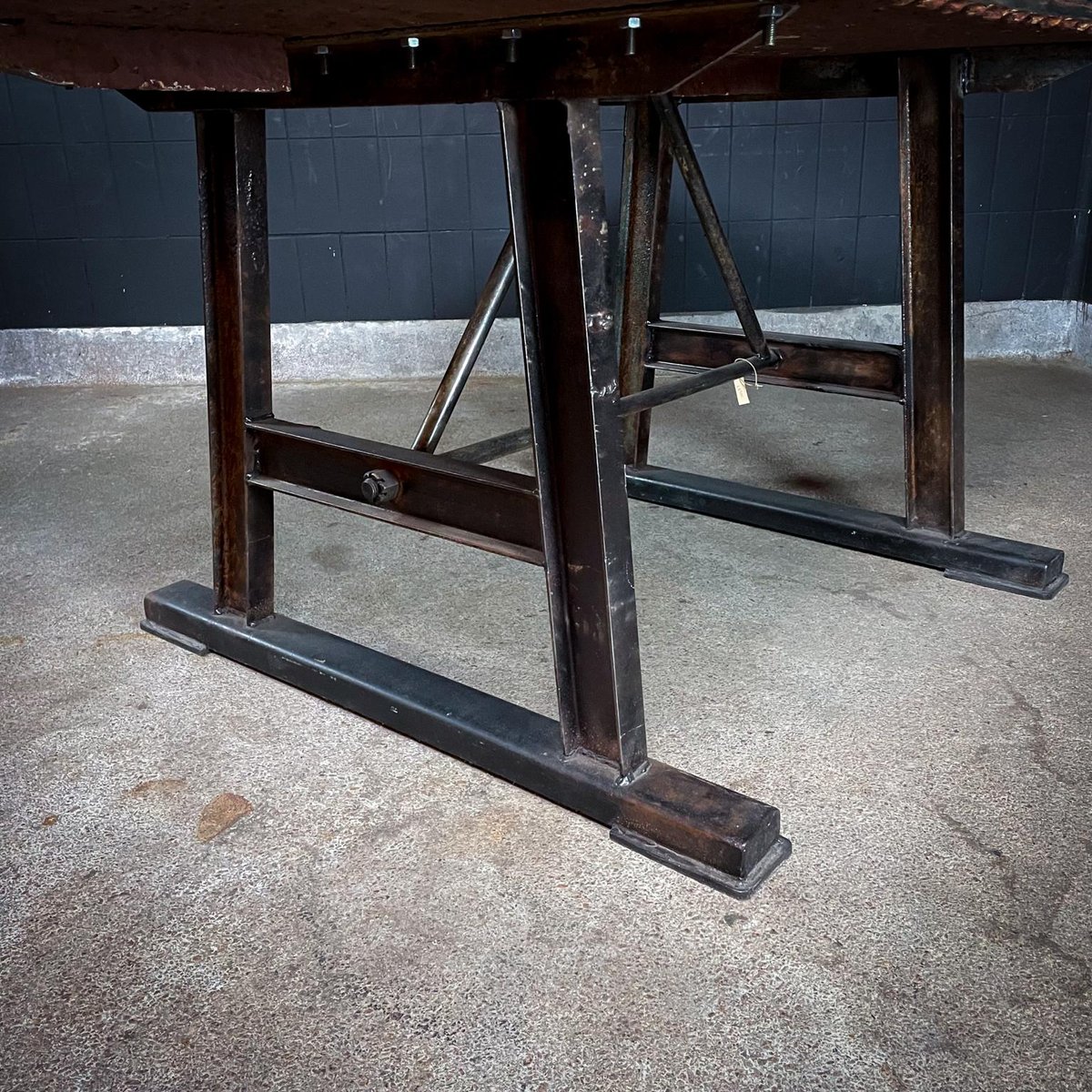 Industrial Metal Ship Deck Dining Table with Rivets for sale at Pamono
