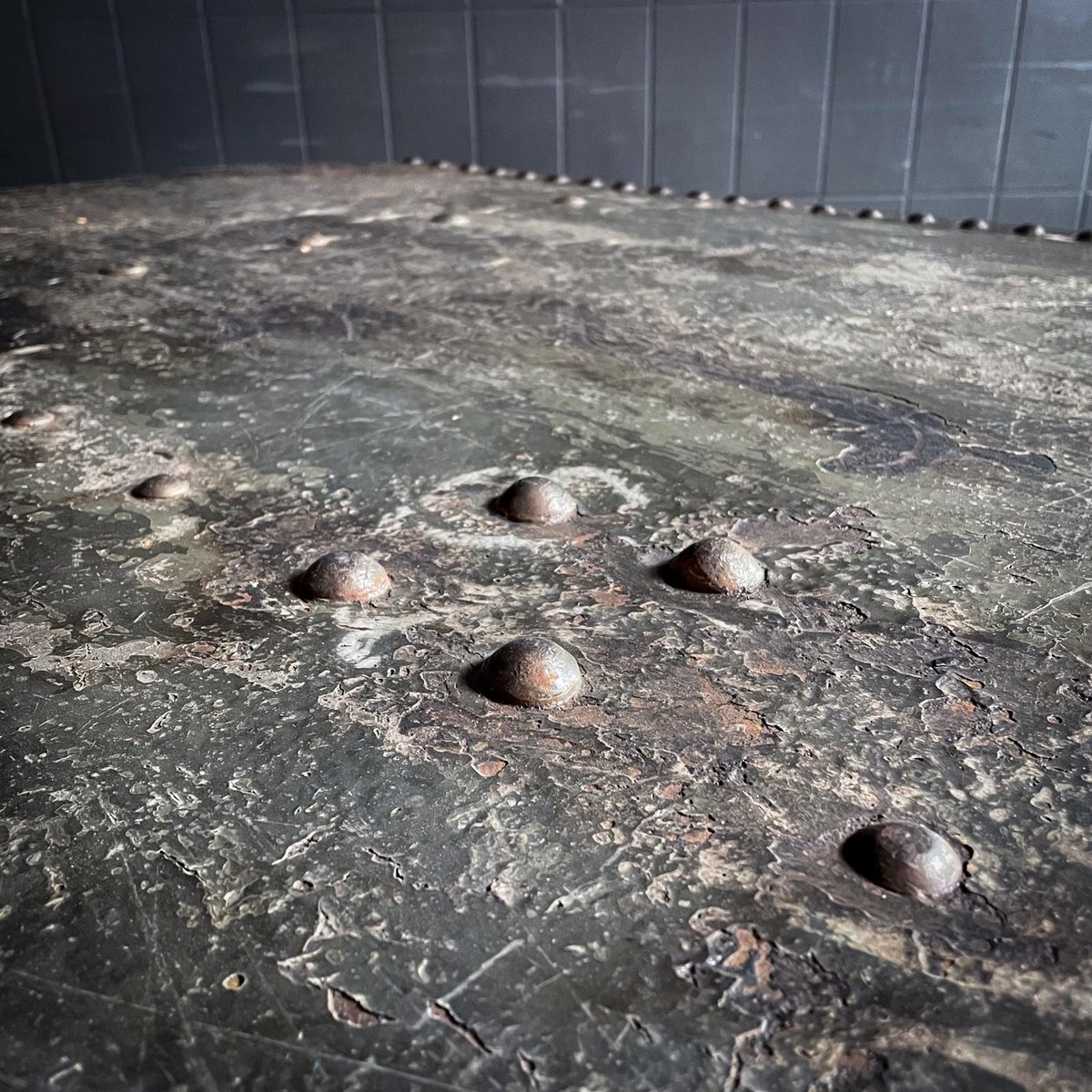 Industrial Metal Ship Deck Dining Table with Rivets for sale at Pamono