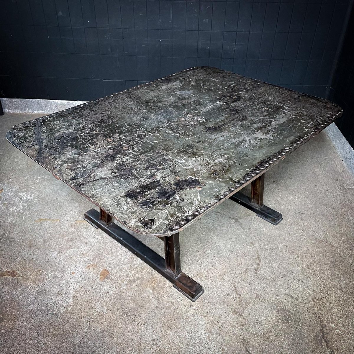 Industrial Metal Ship Deck Dining Table with Rivets for sale at Pamono