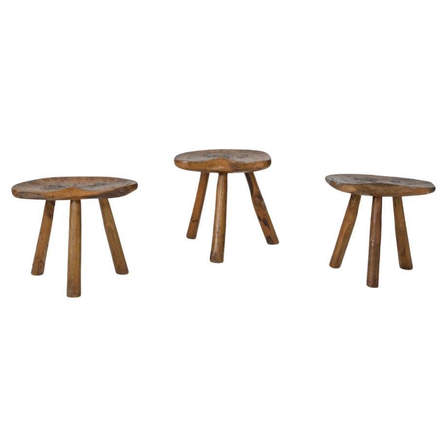 Italian Primitive Wooden Stools, 1950s, Set of 3 for sale at Pamono