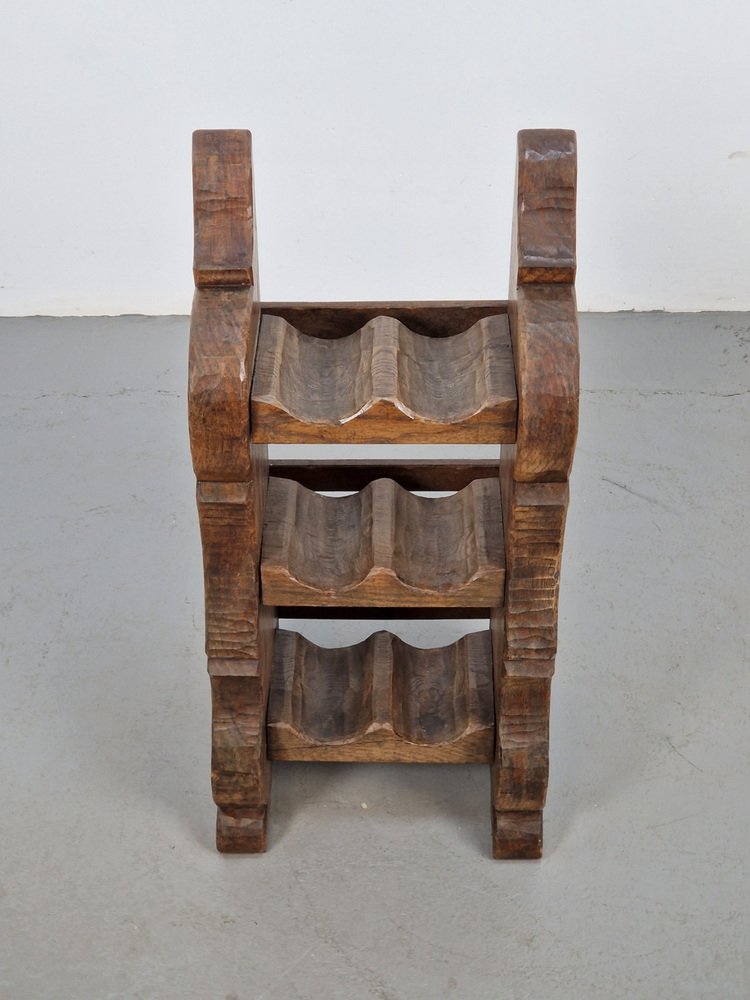 Vintage Japandi Oak Brutalist Wine Rack, 1950s for sale at Pamono