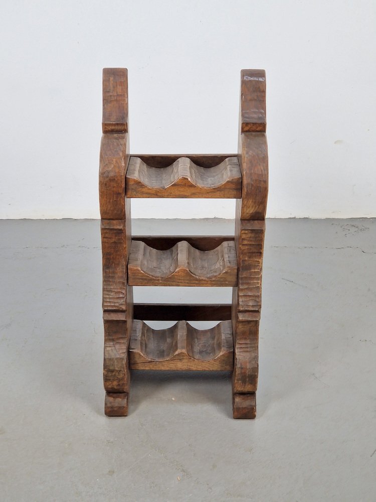 Vintage Japandi Oak Brutalist Wine Rack, 1950s for sale at Pamono