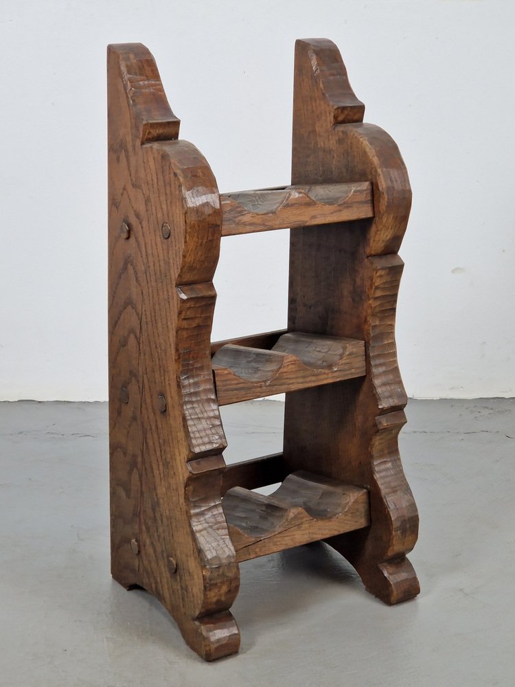 Vintage Japandi Oak Brutalist Wine Rack, 1950s for sale at Pamono