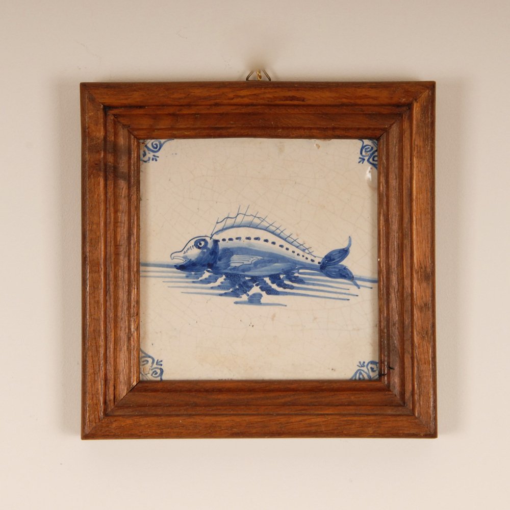 17th Century Baroque Framed Sea Creatures Monsters Tiles in Blue and ...