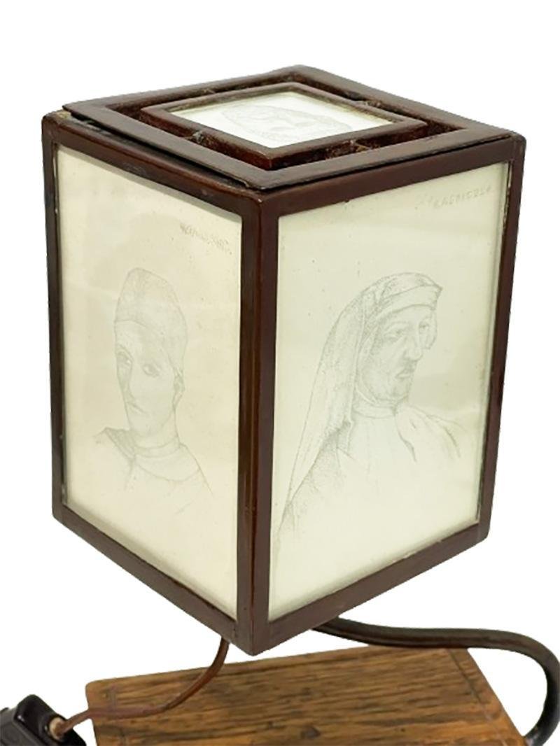 15th Century Table Reading Lamp with Engraved Glass with Portraits for ...