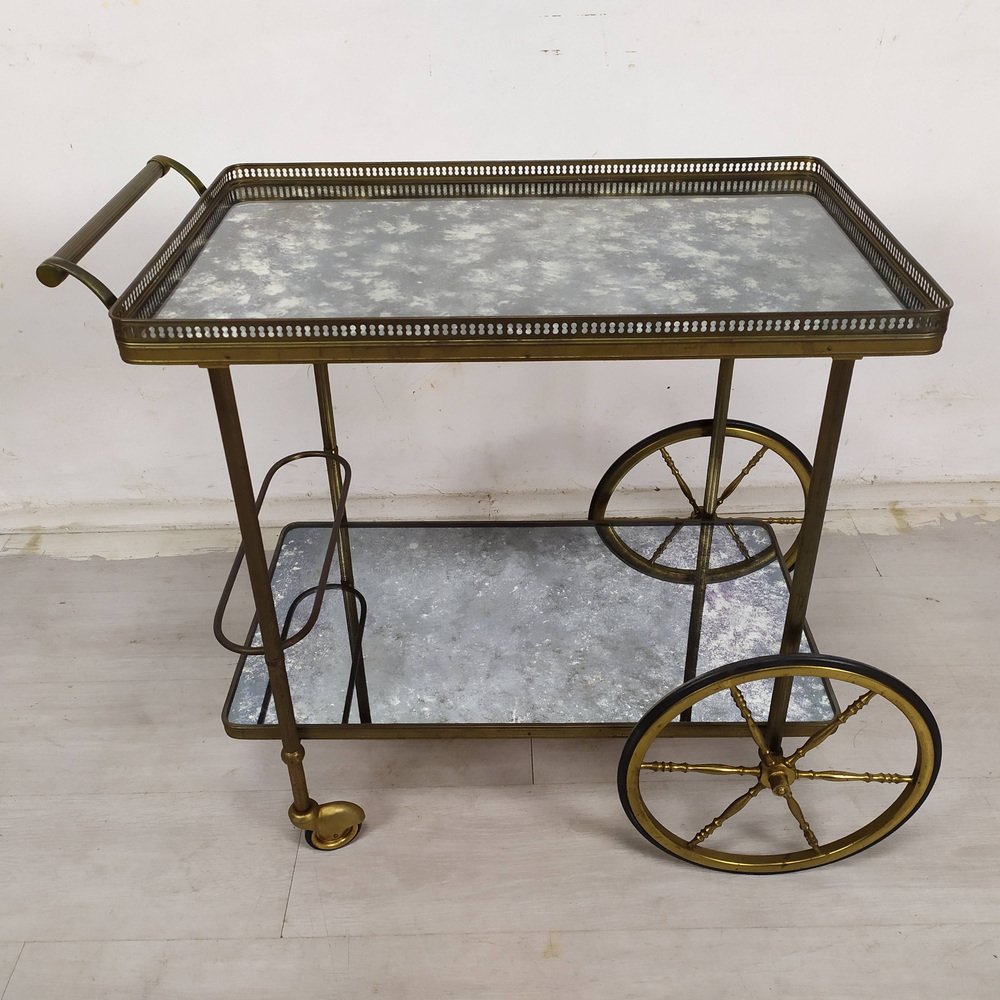 Golden Brass Serving Cart, 1950s for sale at Pamono