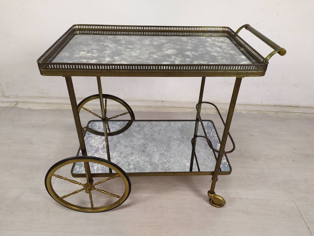 Golden Brass Serving Cart, 1950s for sale at Pamono