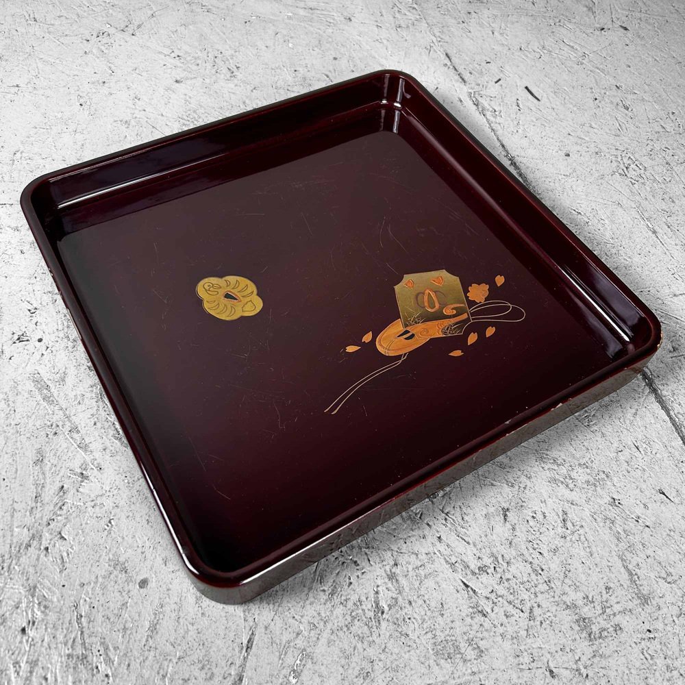 Taishō Era Wooden Lacquerware Maki-E Tray, Japan, 1920s for sale at Pamono