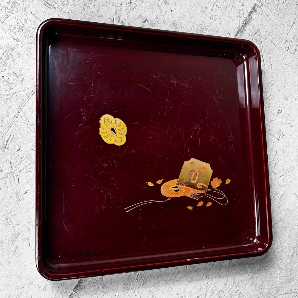 Taishō Era Wooden Lacquerware Maki-E Tray, Japan, 1920s for sale at Pamono