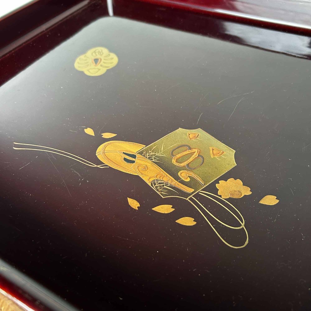 Taishō Era Wooden Lacquerware Maki-E Tray, Japan, 1920s for sale at Pamono