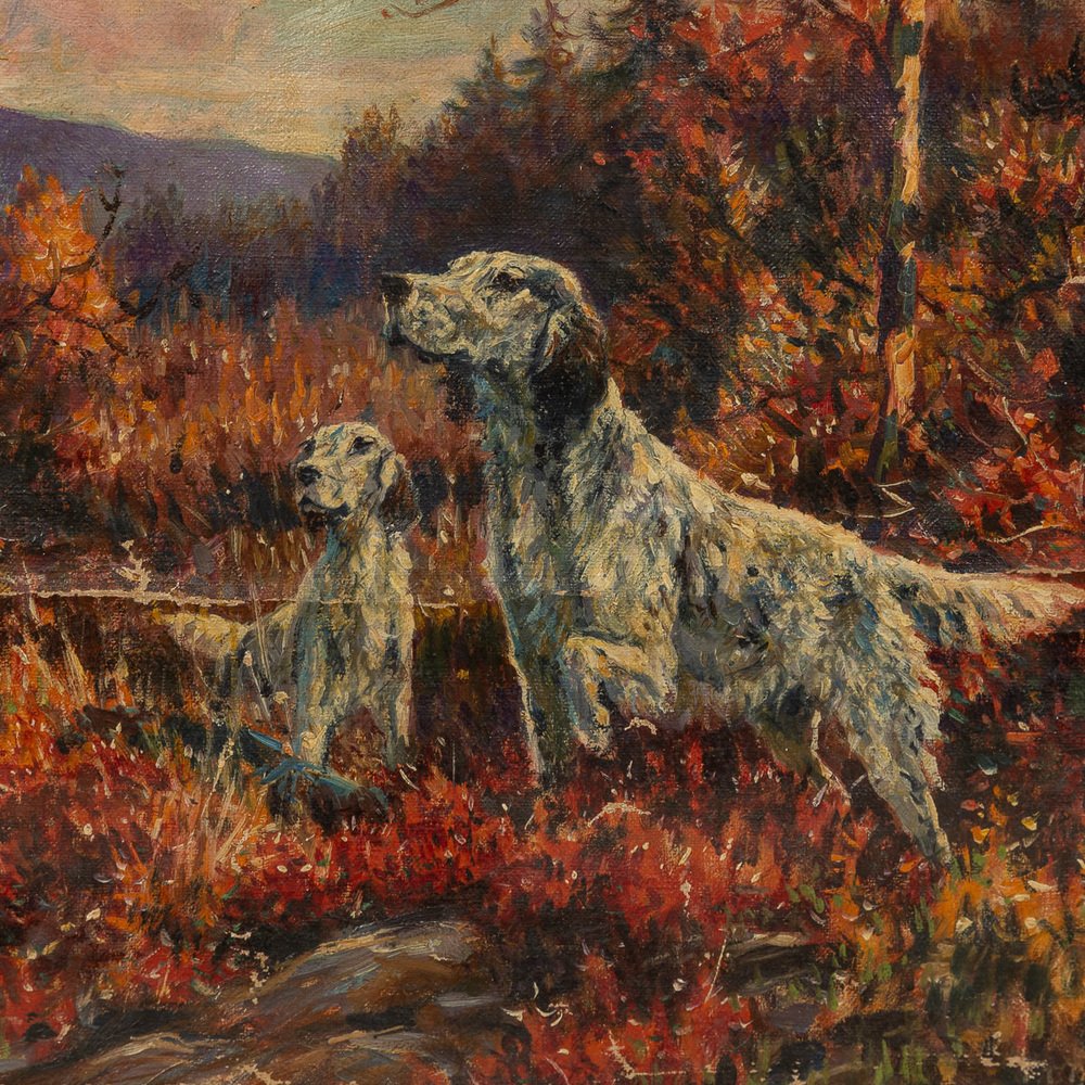 Frederick Thomas Daws, Pair of Hunting Dogs, Oil on Canvas, 1930 ...