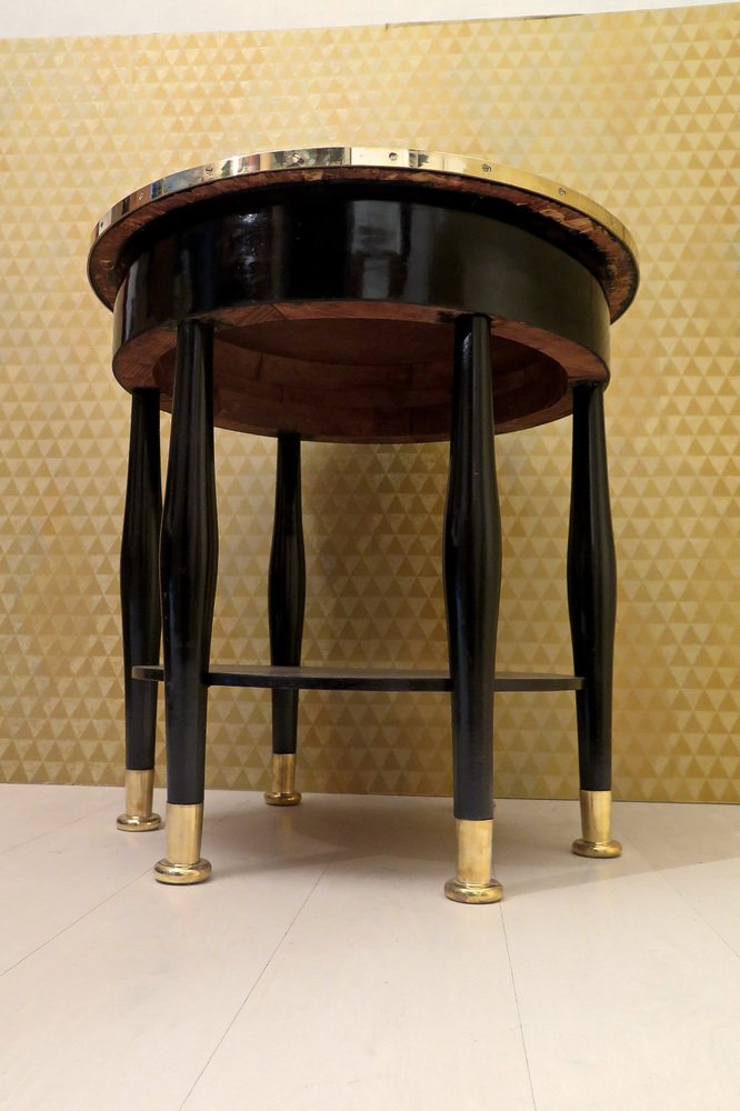 Art Nouveau Austrian Round Black Shellac and Brass Side Table from ...