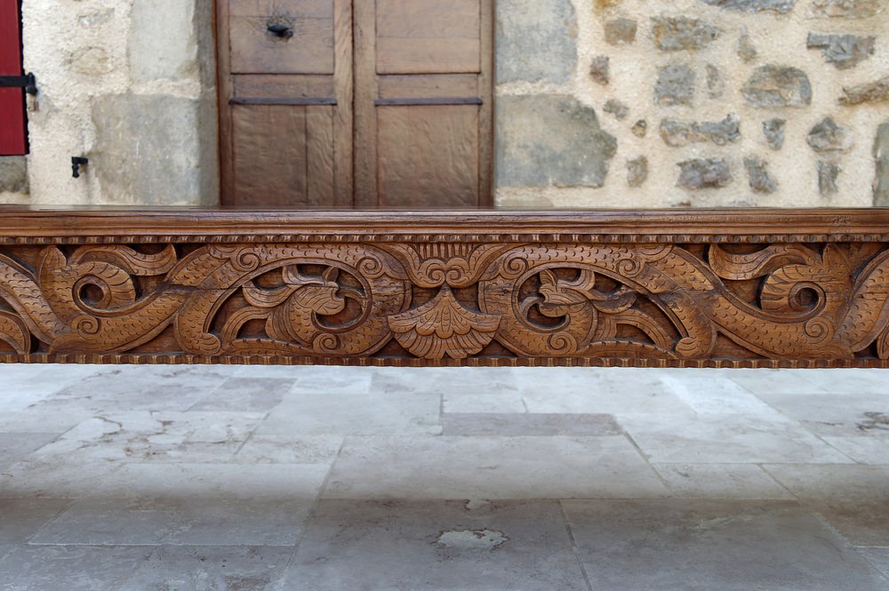 Antique Indonesian Bench in Carved Wood, 1890s for sale at Pamono