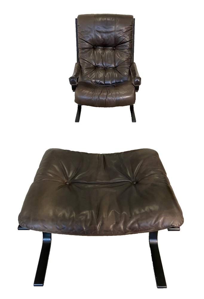 Vintage Mid-Century Ledersessel & Fußhocker von Ingmar Relling für ...