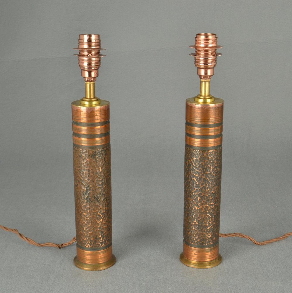Small Copper Cylinder Table Lamps, 1970s, Set of 2 for sale at Pamono
