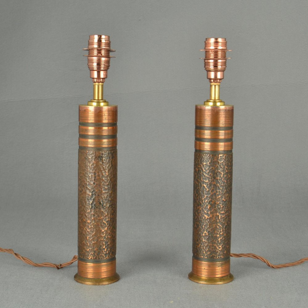 Small Copper Cylinder Table Lamps, 1970s, Set of 2 for sale at Pamono
