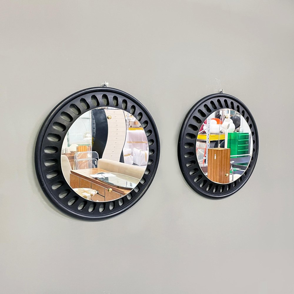 Italian Round Wall Mirrors in Black Wood, 1950s, Set of 2 for sale at ...