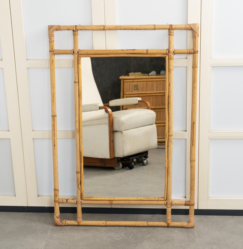 Midcentury Bamboo and Rattan Rectangular Wall Mirror, 1970s for sale at ...