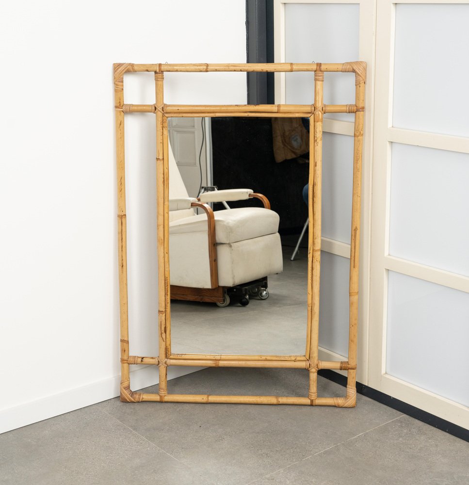 Midcentury Bamboo and Rattan Rectangular Wall Mirror, 1970s for sale at ...