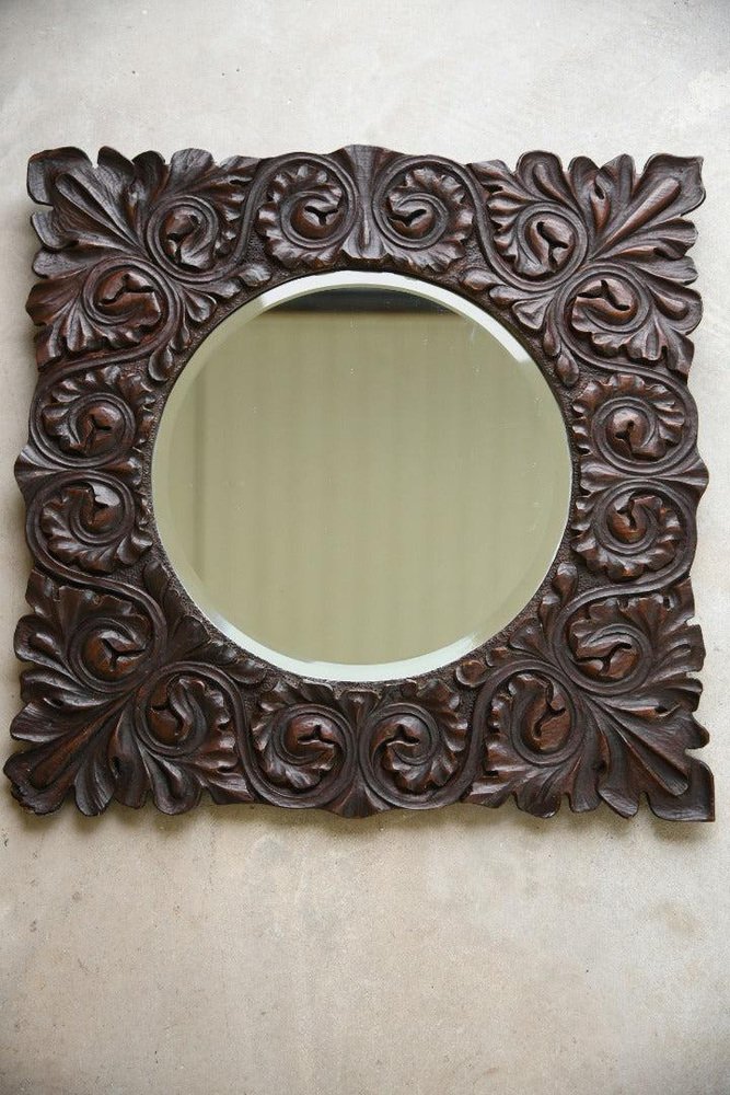 Charles II Style Carved Oak Framed Mirror for sale at Pamono
