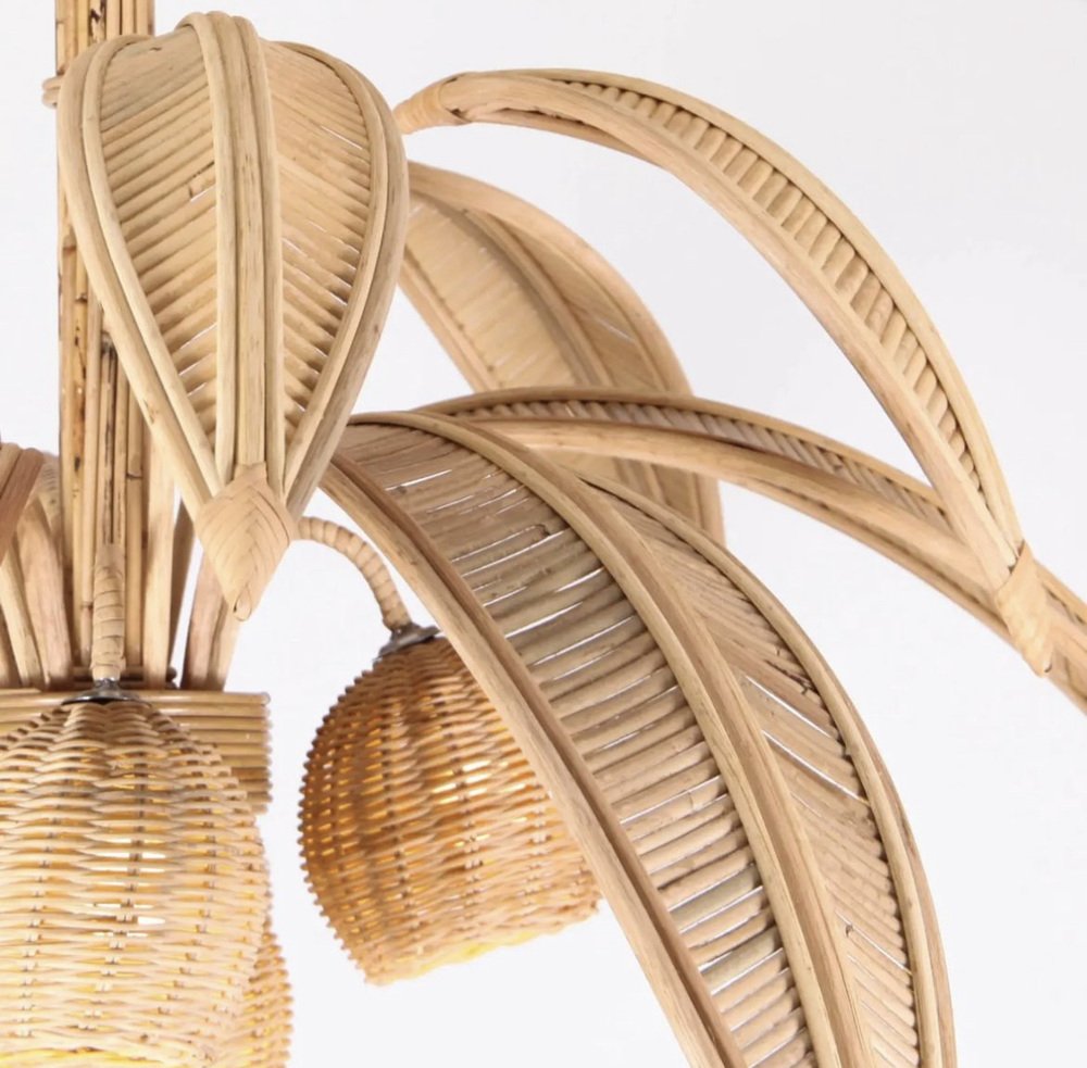 Palm Tree Ceiling Light in Rattan, 1990s for sale at Pamono
