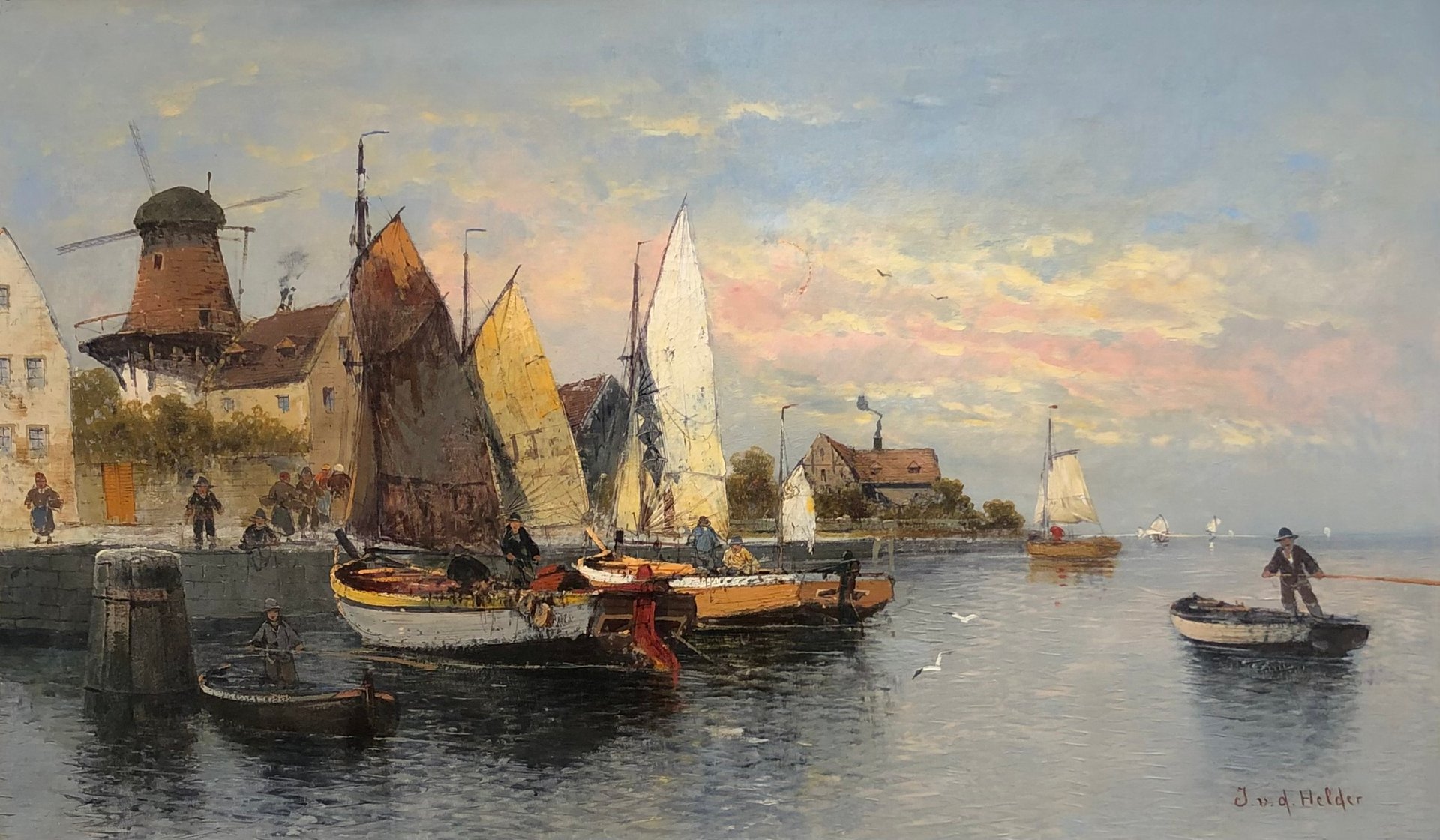 Jan Van De Helder, Petit Port Animé, Oil on Canvas, 20th Century for ...