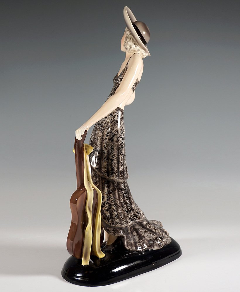 Lady with Hat and Guitar Figure attributed to Stephan Dakon for ...