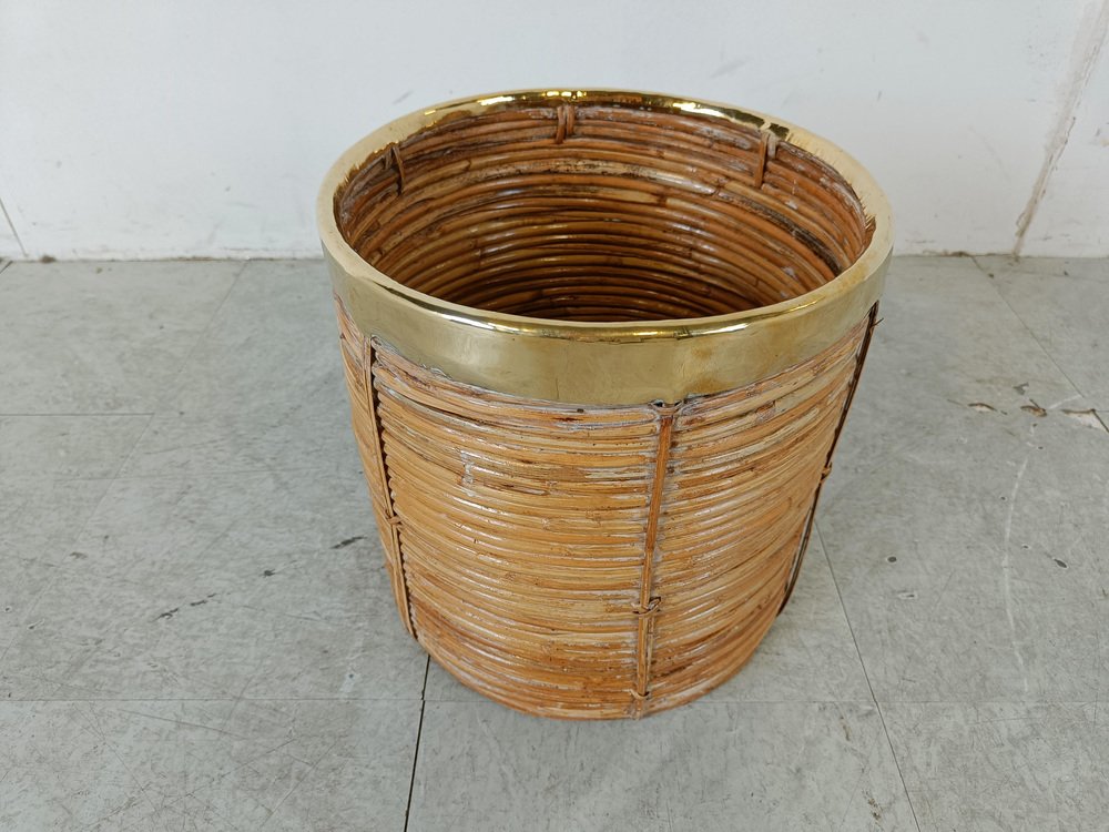 Italian Copper and Bamboo Trash Can, 1960s for sale at Pamono
