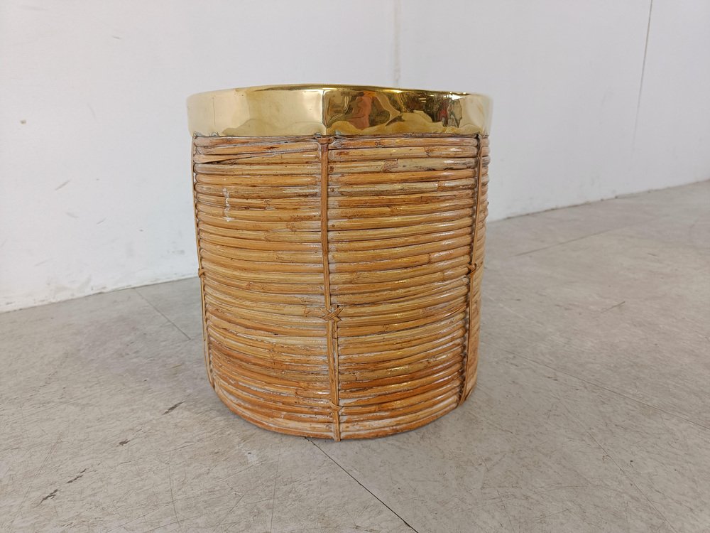 Italian Copper and Bamboo Trash Can, 1960s for sale at Pamono