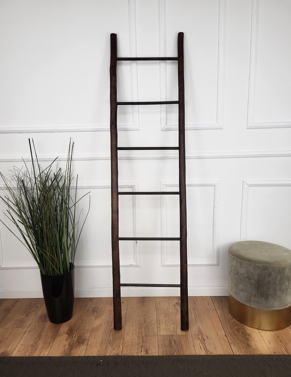 Vintage Italian Rustic Wooden Ladder Stair Step, 1980s for sale at Pamono