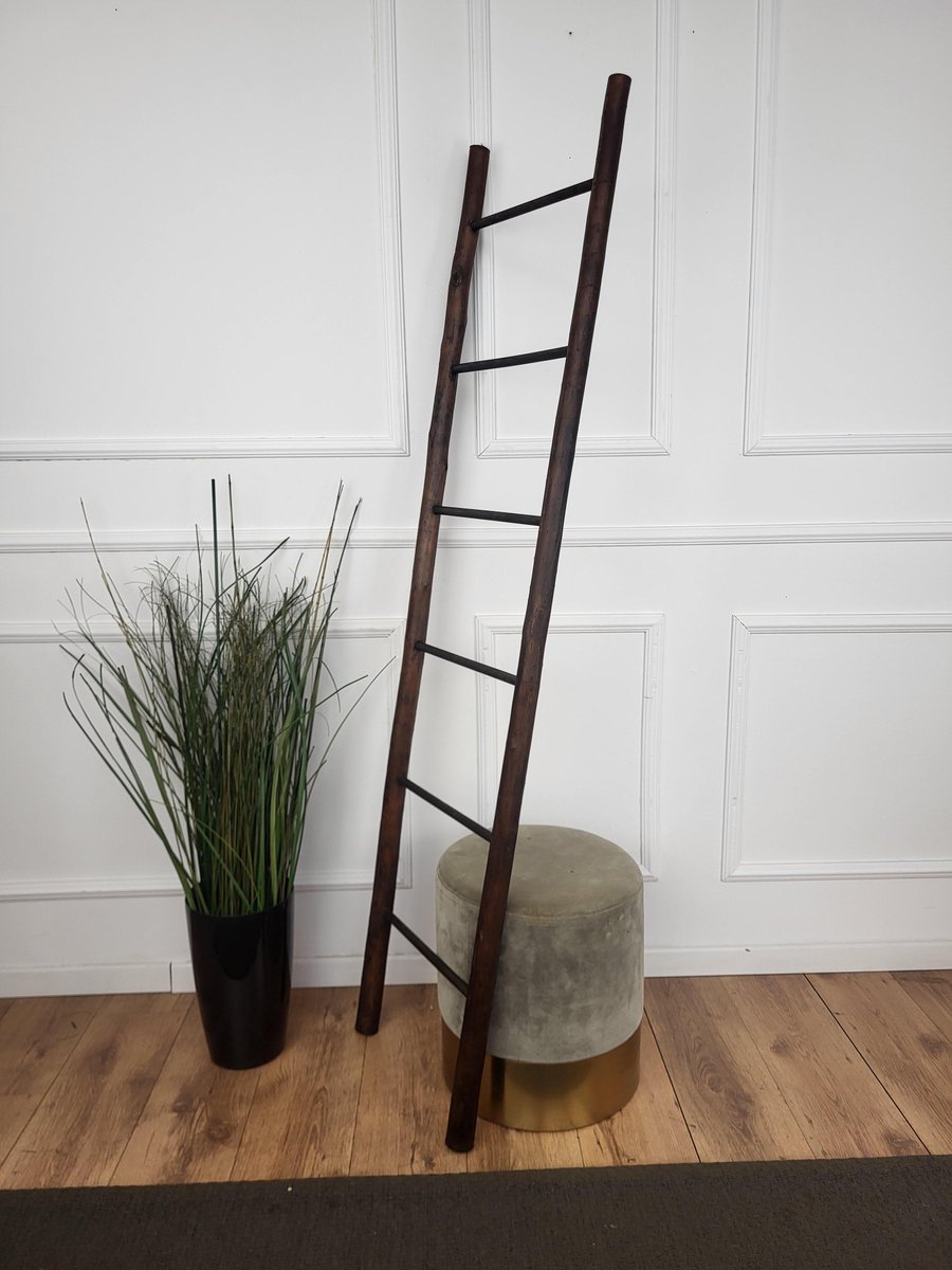 Vintage Italian Rustic Wooden Ladder Stair Step, 1980s for sale at Pamono
