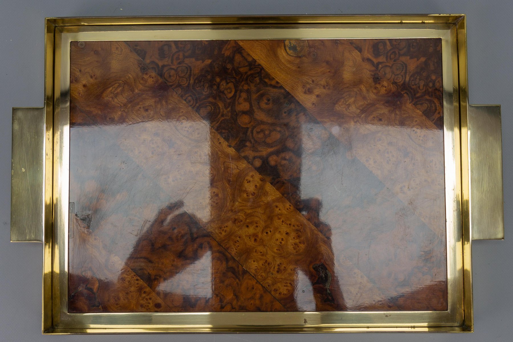 Mid-Century Brass, Plywood and Veneer Serving Tray, 1960s for sale at ...