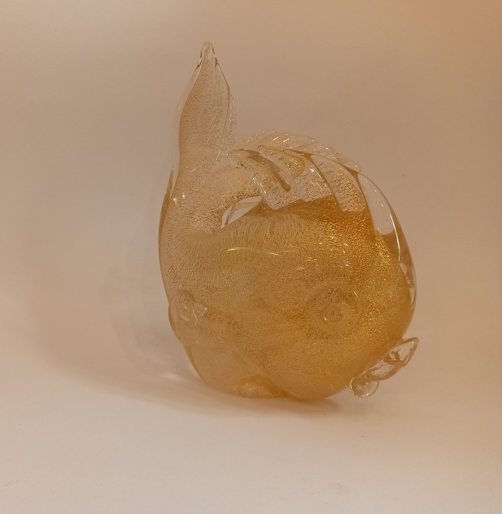 Transparent Glass Fish with Gold Inclusion by Archimede Seguso, Murano ...