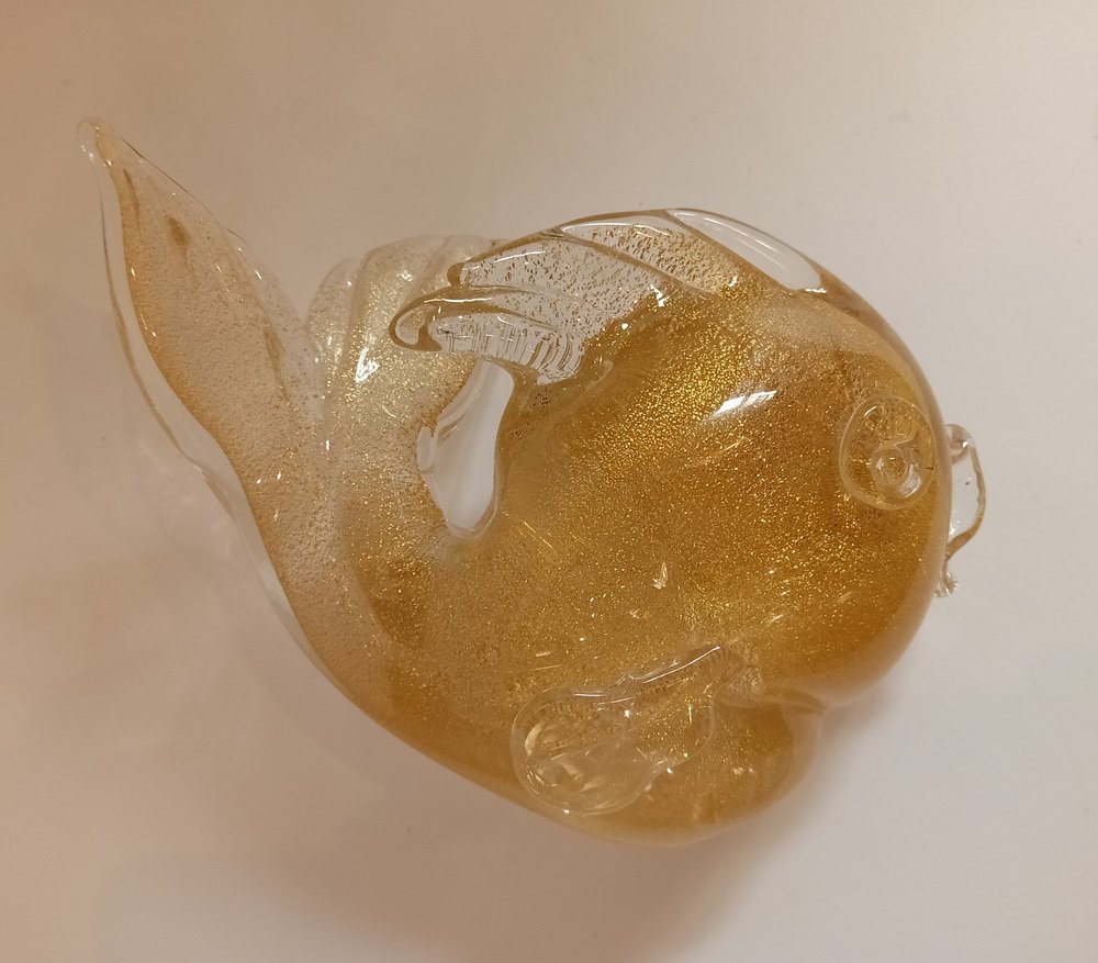 Transparent Glass Fish with Gold Inclusion by Archimede Seguso, Murano ...