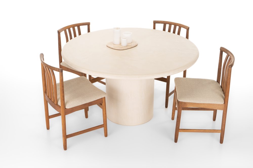 Round Natural Plaster Dining Table by Isabelle Beaumont for sale at Pamono
