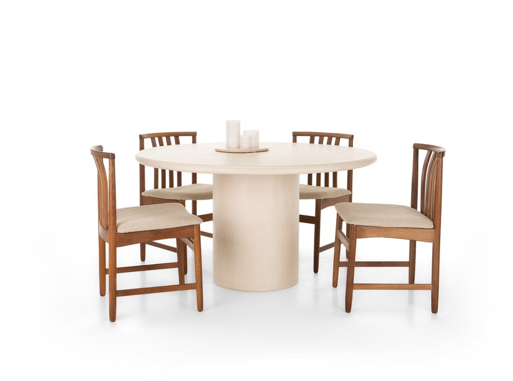 Round Natural Plaster Dining Table by Isabelle Beaumont for sale at Pamono