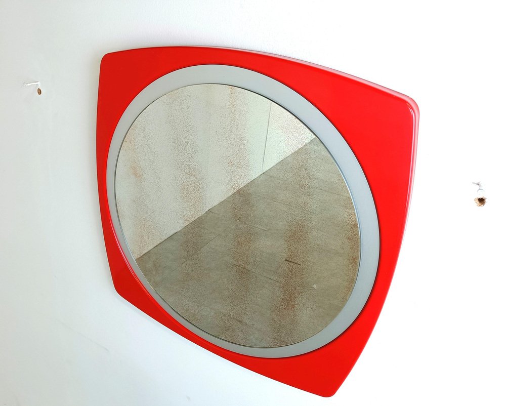 Vintage Space Age Mirror in Red, 1970s for sale at Pamono