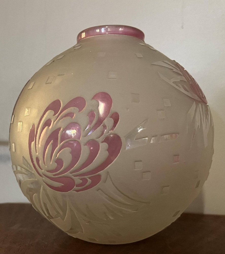 Art Nouveau Acid Bleached White Rosé Vase Boule from d'Après Delatte ...