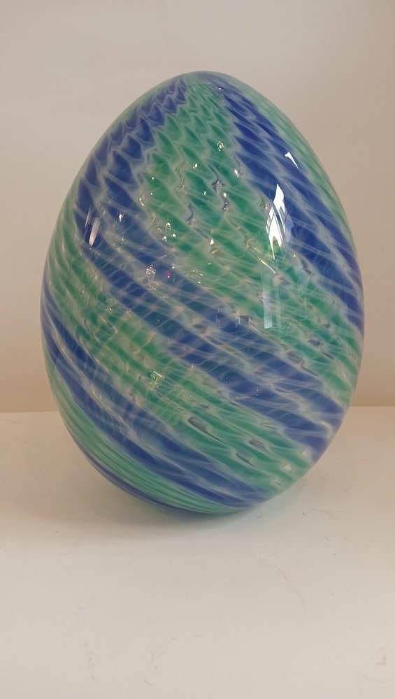 Egg-Shaped Sculpture in Blue-Green Banded Glass by Archimede Seguso ...
