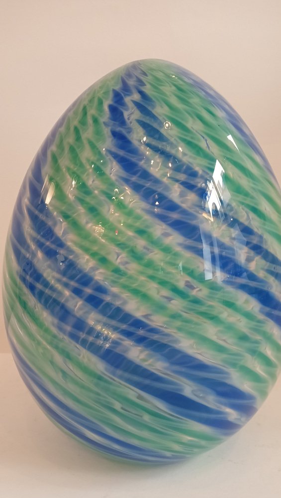 Egg-Shaped Sculpture in Blue-Green Banded Glass by Archimede Seguso ...