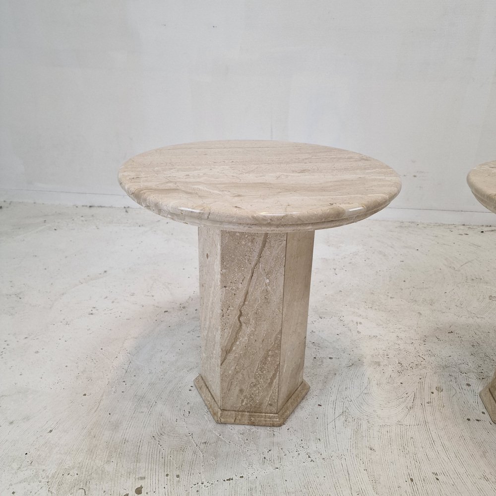 Vintage Italian Travertine Side Tables, 1980s, Set of 2 for sale at Pamono