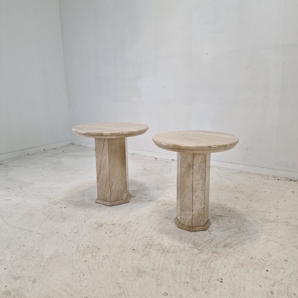 Vintage Italian Travertine Side Tables, 1980s, Set of 2 for sale at Pamono