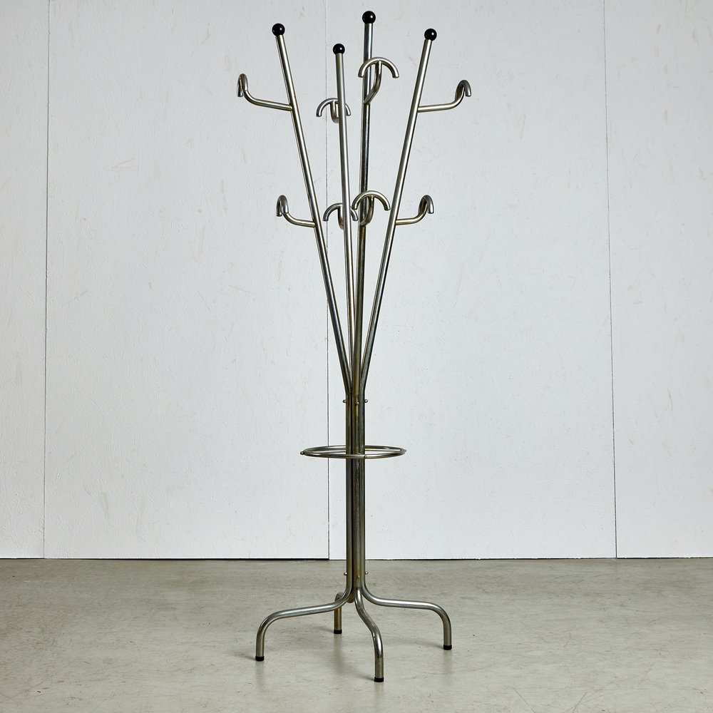 Postmodern 4-Arm Coat Rack with Umbrella Holder and Black Vinyl Spheres ...