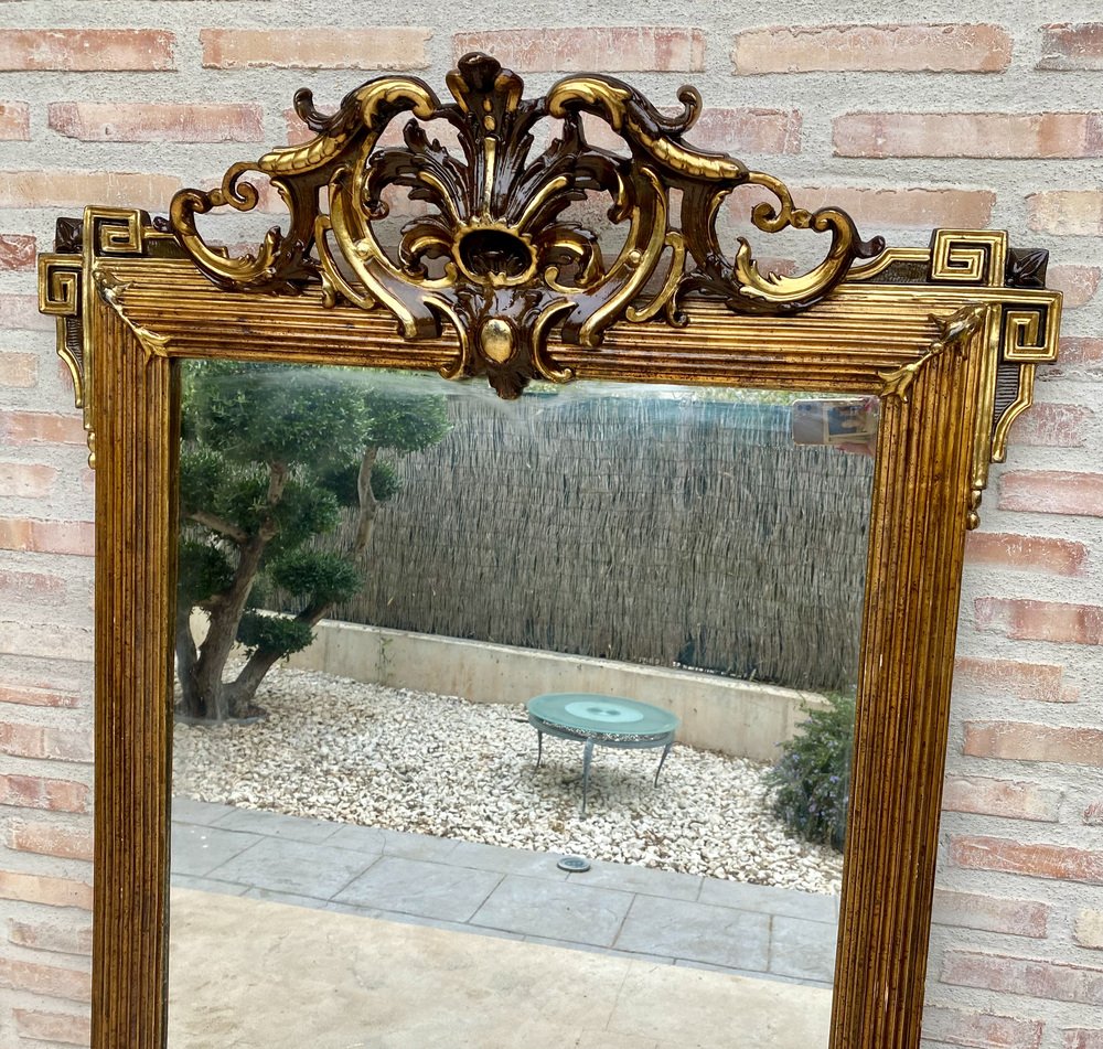 Large Antique Gold Leaf Ornate Carved Wall Mirror for sale at Pamono