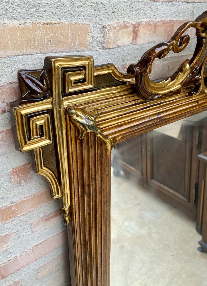 Large Antique Gold Leaf Ornate Carved Wall Mirror for sale at Pamono