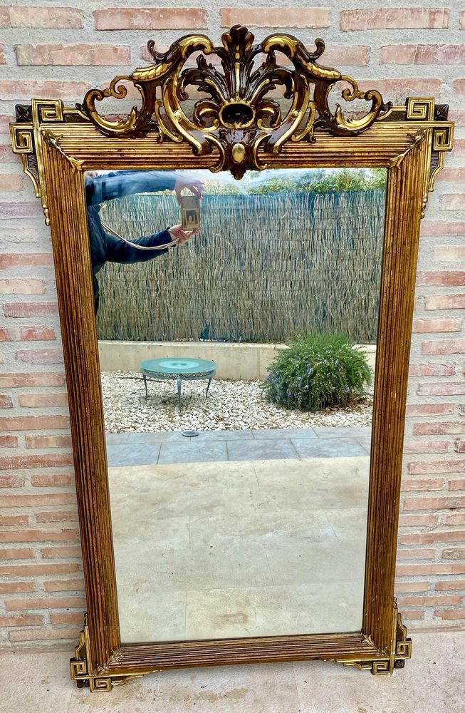 Large Antique Gold Leaf Ornate Carved Wall Mirror for sale at Pamono