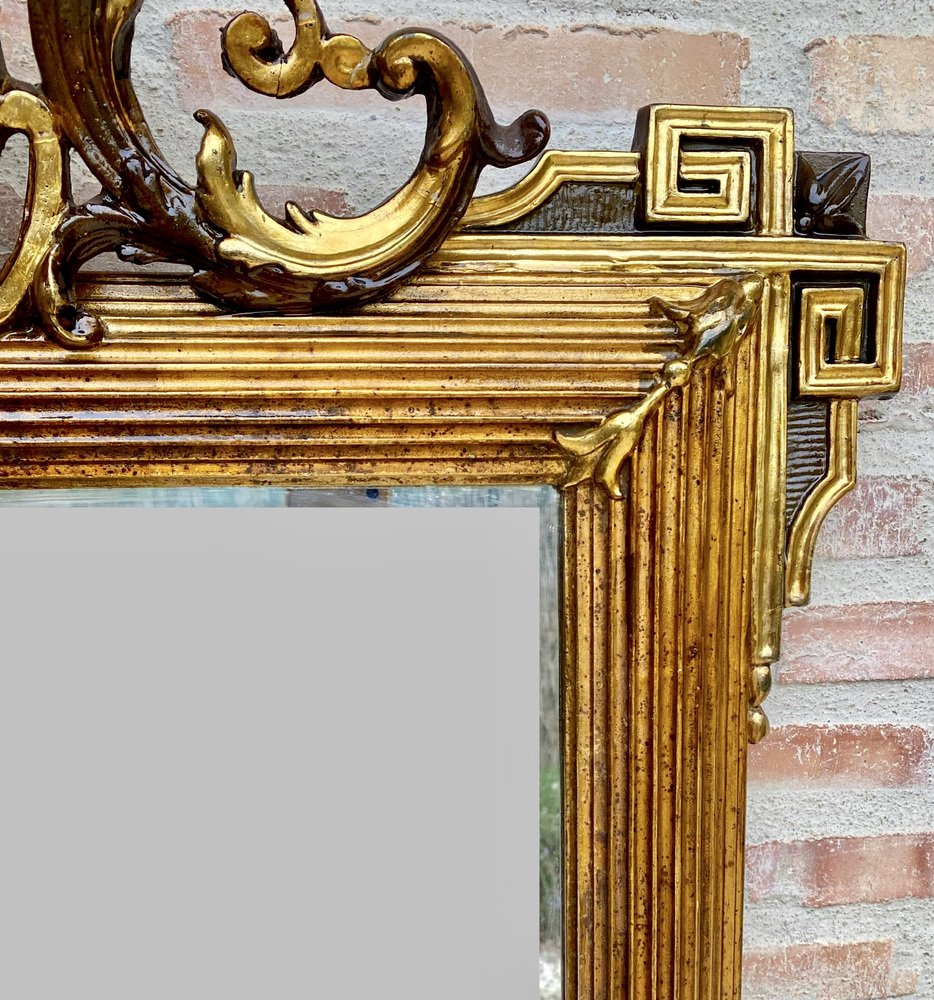 Large Antique Gold Leaf Ornate Carved Wall Mirror for sale at Pamono