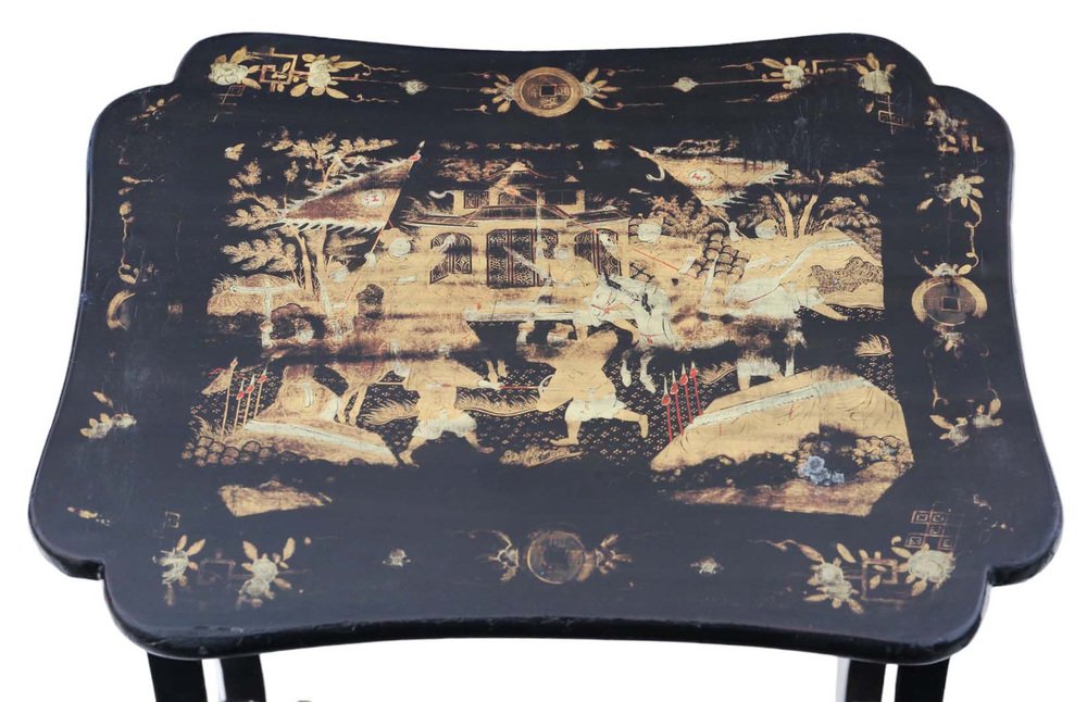 19th Century Chinese Boulle-Work Black Lacquer Nesting Tables, Set of 4 ...