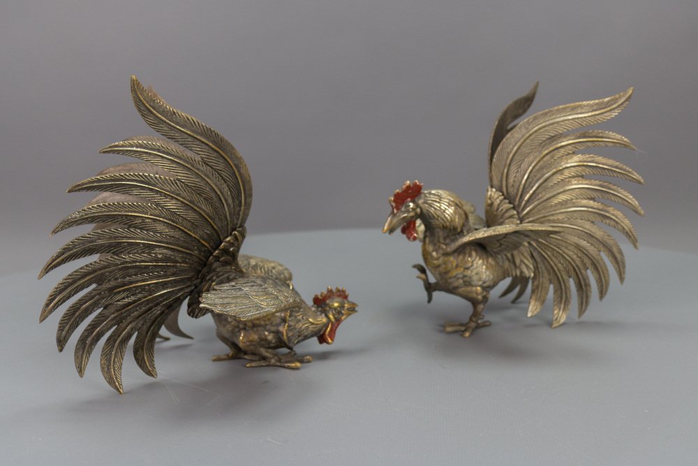 Bronze Sculptures of Fighting Roosters, Japan, 1950s, Set of 2 for sale ...